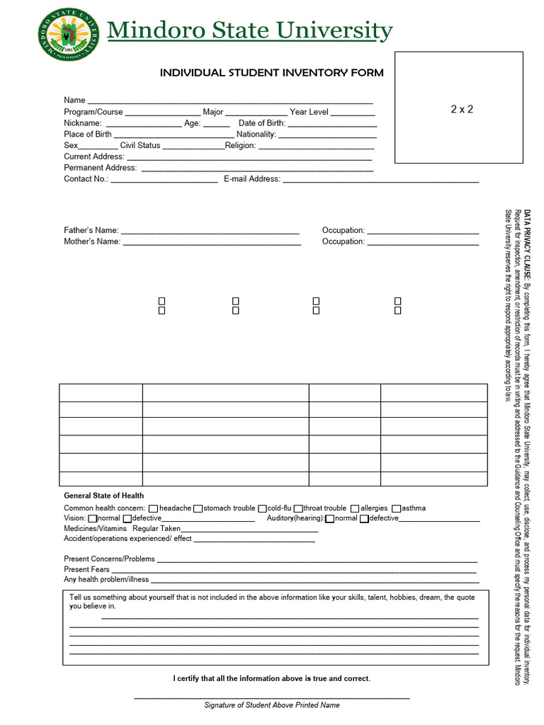 Individual Student Inventory Form | PDF