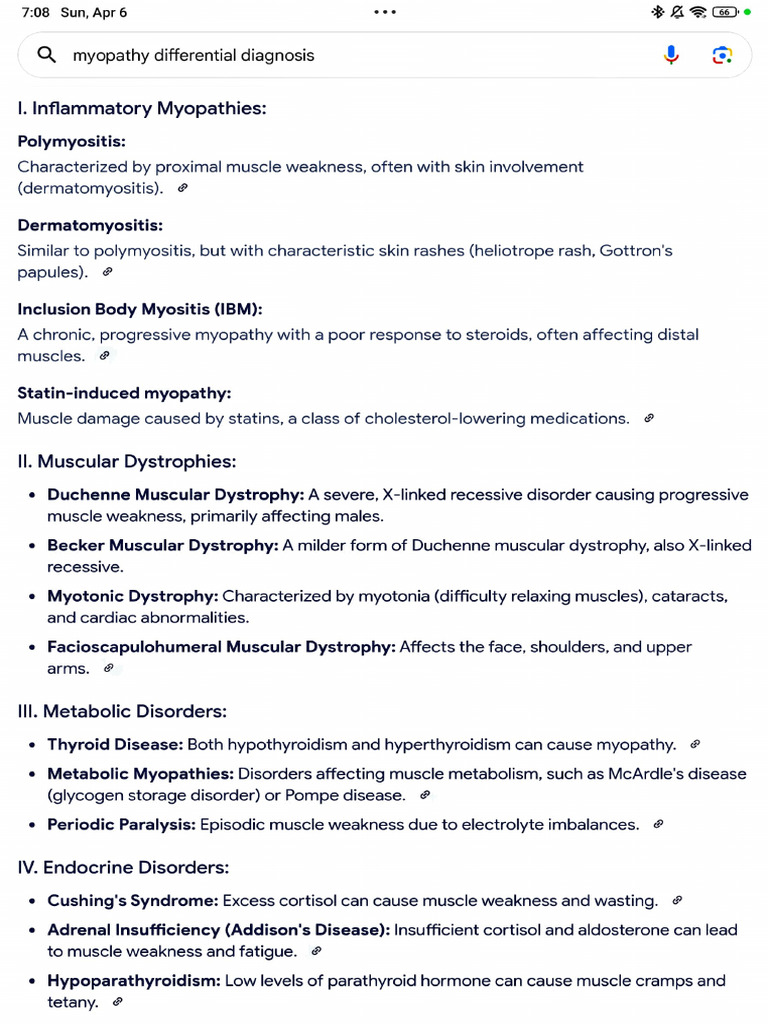 Myopathy and Dementia Differential Diagnosis | PDF | Dementia | Anemia