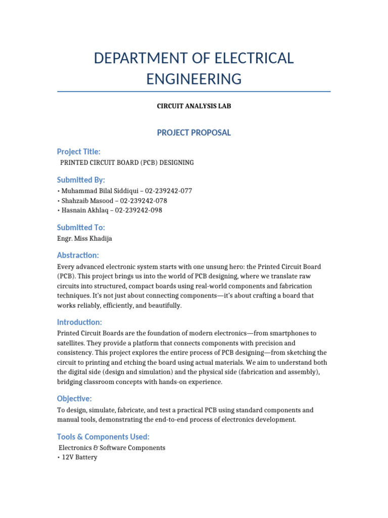 PCB Design Project Proposal | PDF | Printed Circuit Board | Electronics