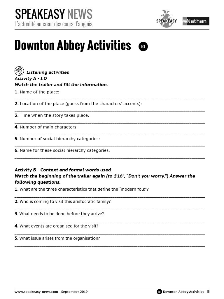 DowntonAbbey B1 Activities | PDF