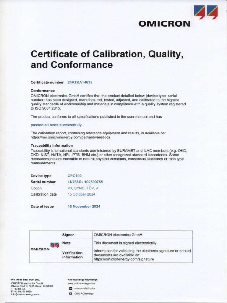 Calibration Report LN768X (102509755) | PDF