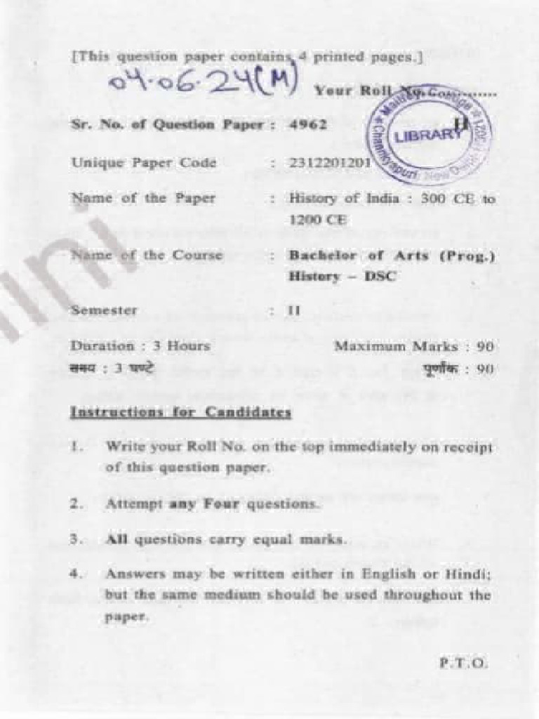 History of India Sem 2 Pyq | PDF