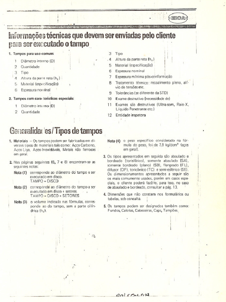 Tabela EICA - Tampos | PDF