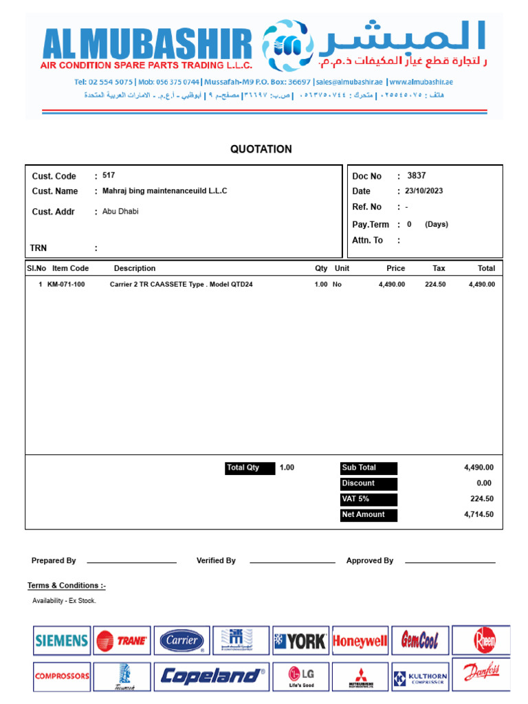 Quotation: 3837 Doc No Cust. Code Cust. Name Cust. Addr Ref. No Date | PDF