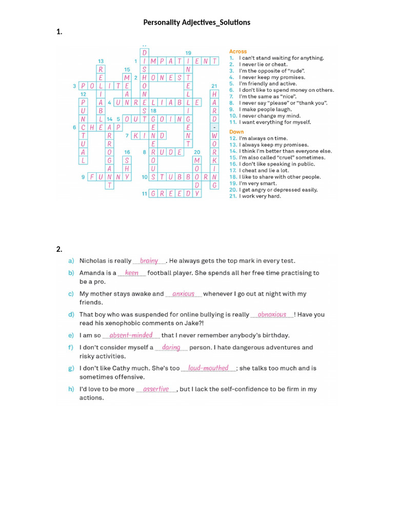 Personality Adjectives Correction | PDF