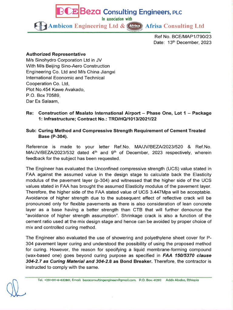 BCE-MAP1-790-23 Curing Method and Compressive Strength Requirement of ...