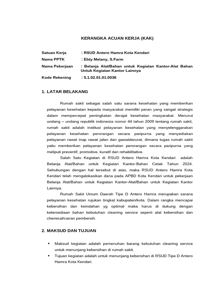 Kak Belanja Bahan Kegiatan Kantor Lainnya (CS) | PDF