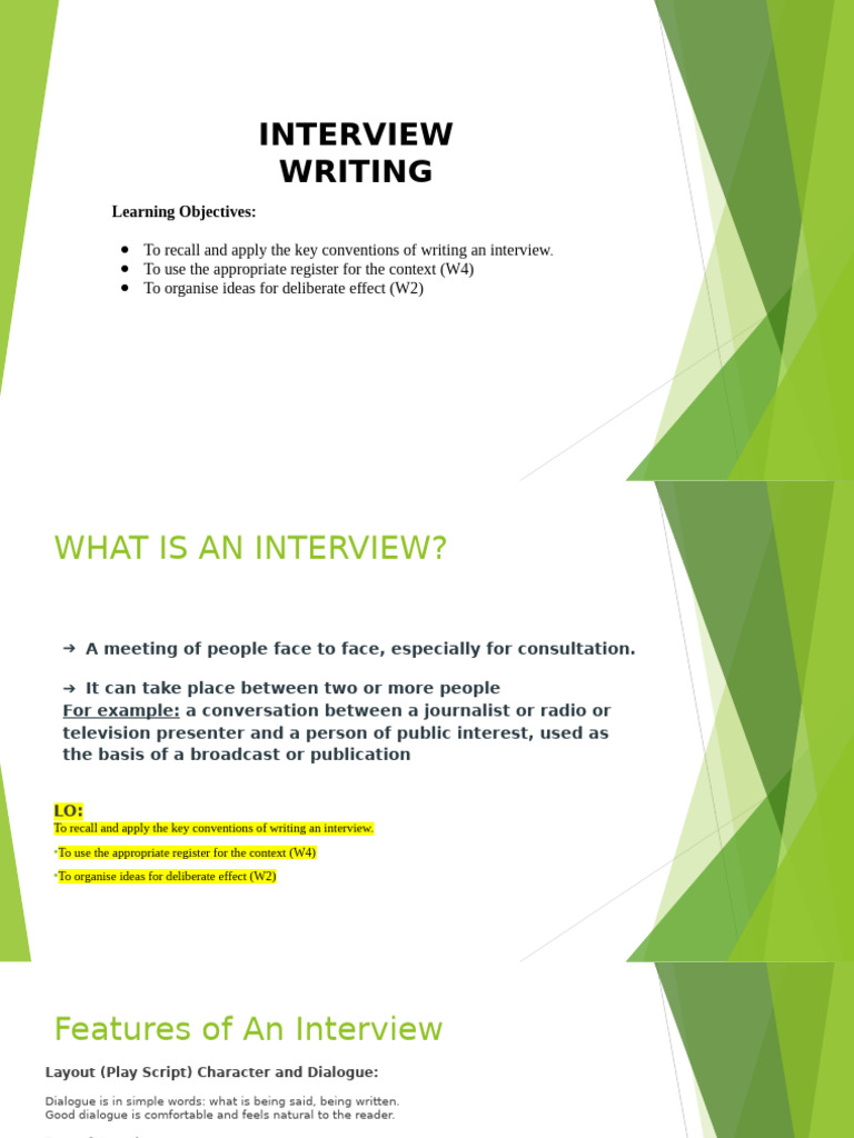 Yr 10 - PPT - Interview Writing | PDF | Ellipsis | Interview