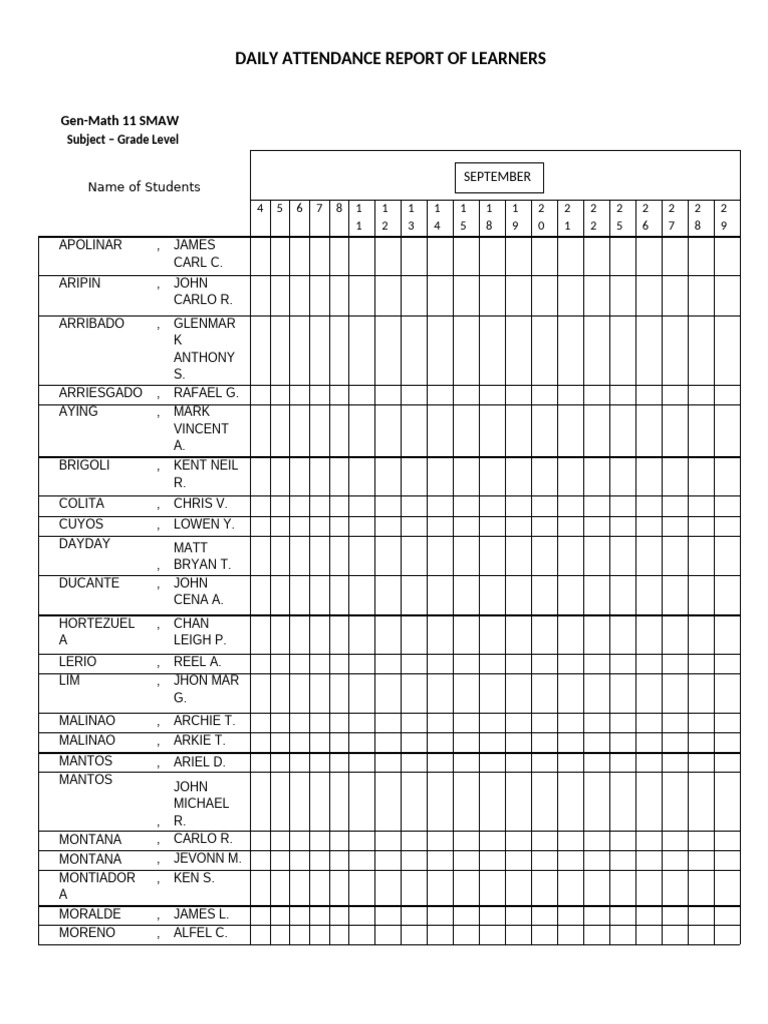 Daily Attendance Report: Gen-Math 11 | PDF