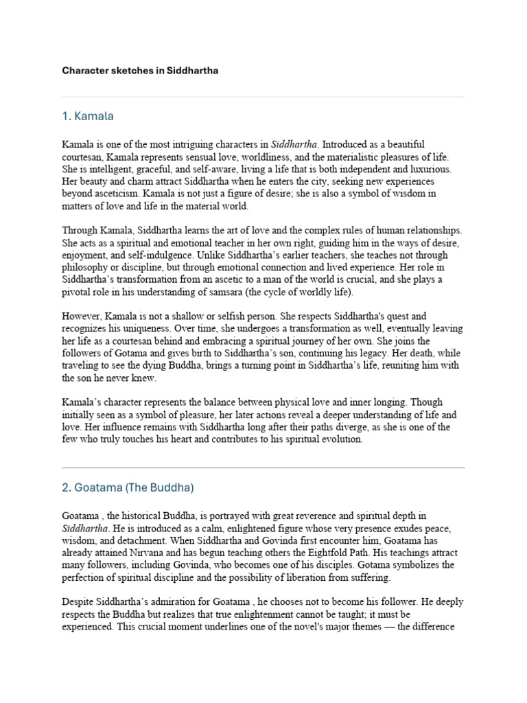 Character Sketches in Siddhartha | PDF