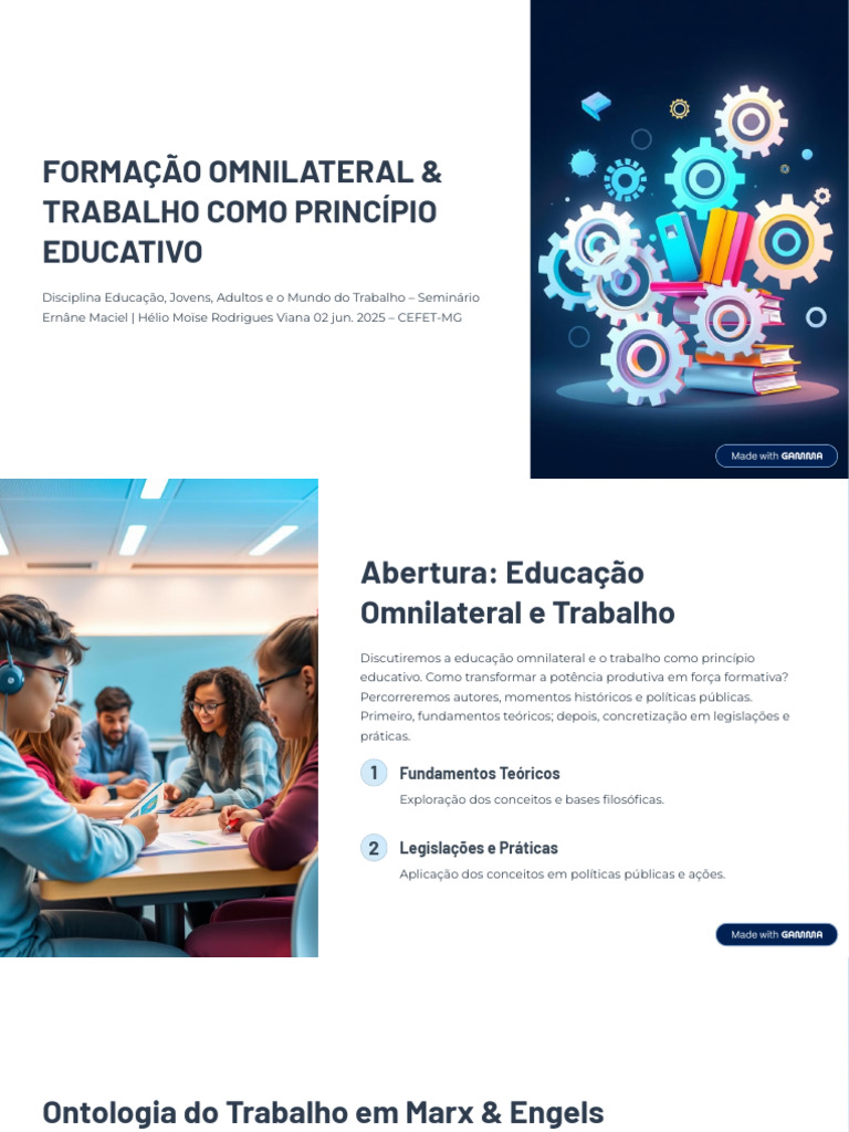 Formação Omnilateral & Trabalho Como Princípio Educativo | PDF ...