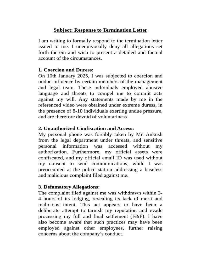 Reply To Termination Letter | PDF | Legal Liability | Common Law