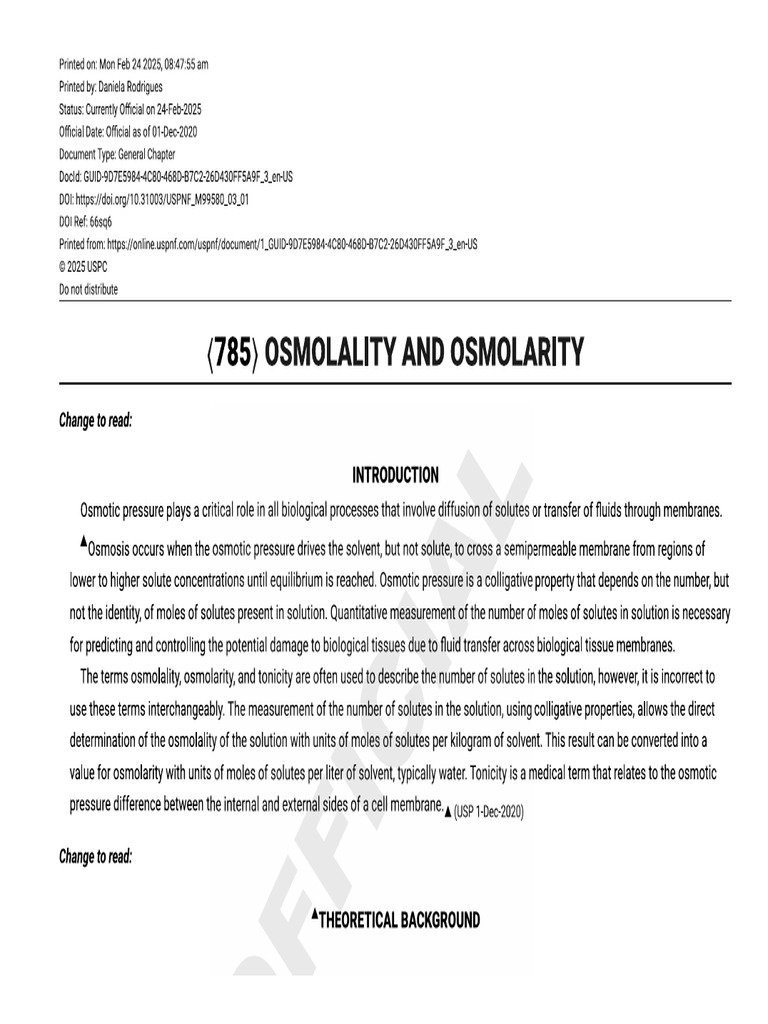 USP-NF 785 Osmolality and Osmolarity | PDF