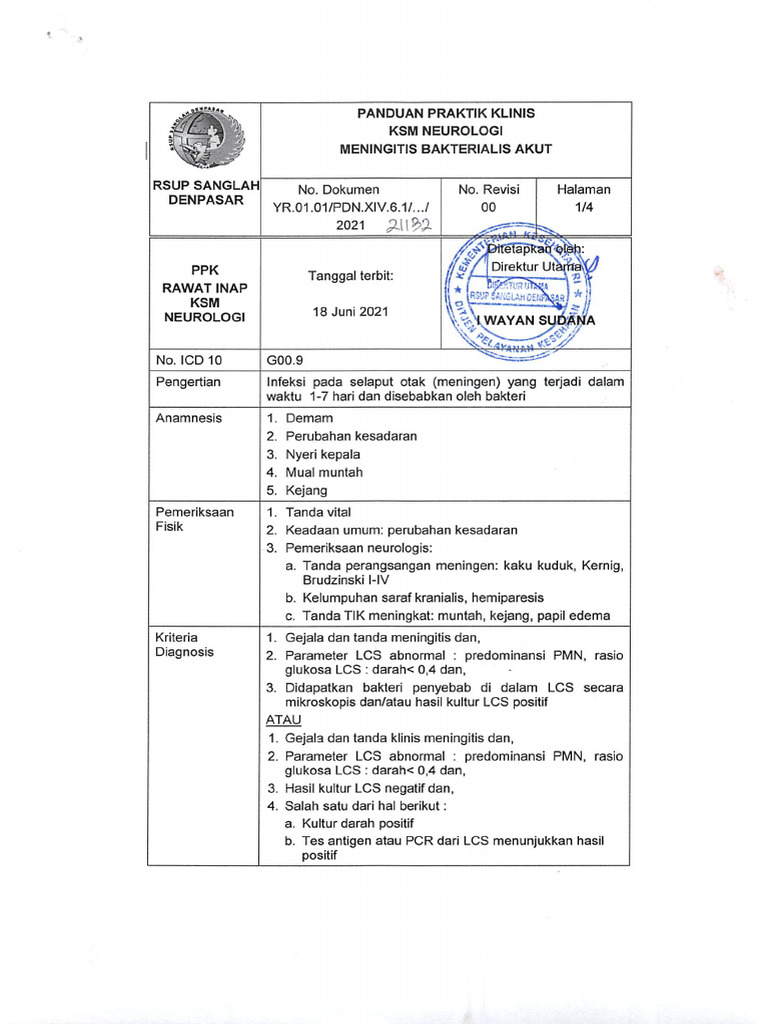 PPK Meningitis Bakterialis Akut | PDF