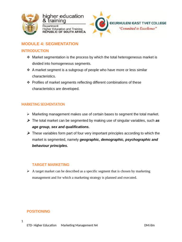 Marketing Management N4 Module 1 | PDF