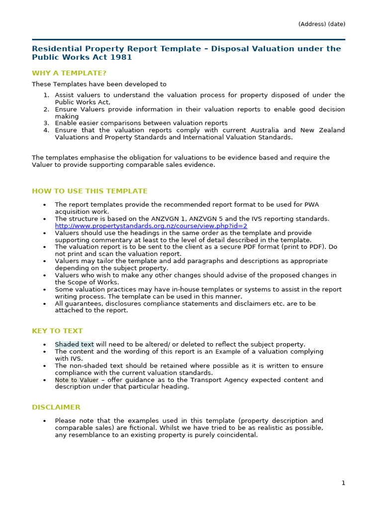 Residential Property Valuation Template | PDF | Real Estate Appraisal ...