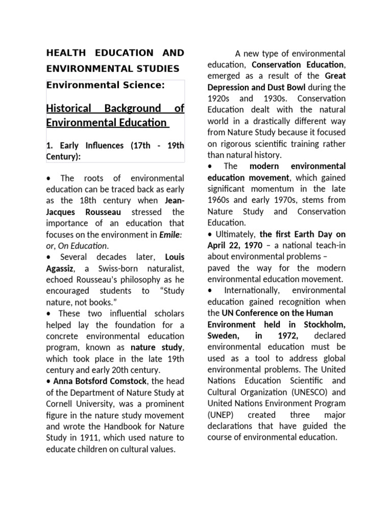 Historical Background of Environmental Education | PDF | Sustainability ...