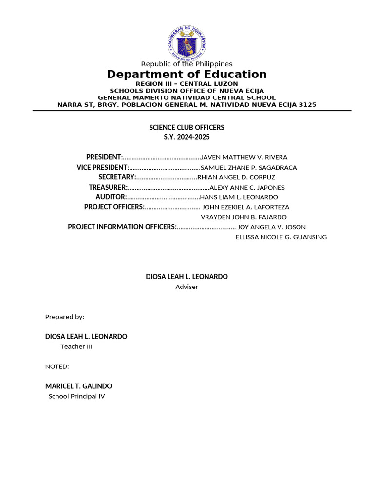 Science Club Officers | PDF