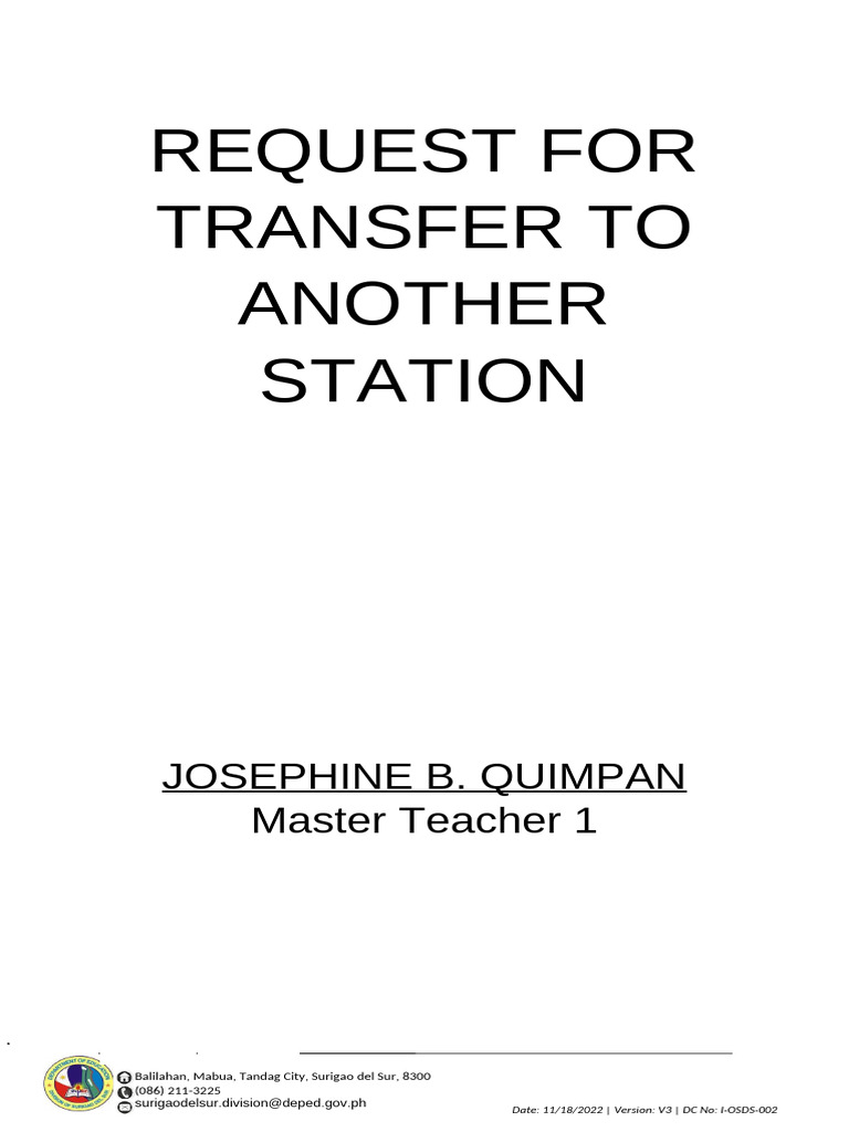 Letter of Intent for Transfer QUIMPAN, JOSEPHINE B | PDF | Learning | Behavior Modification