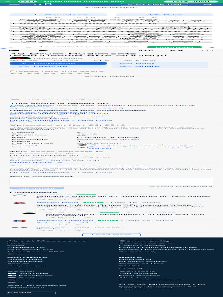 40 Drum Rudiments (Percussive Arts Society) Sheet Music For Snare Drum ...