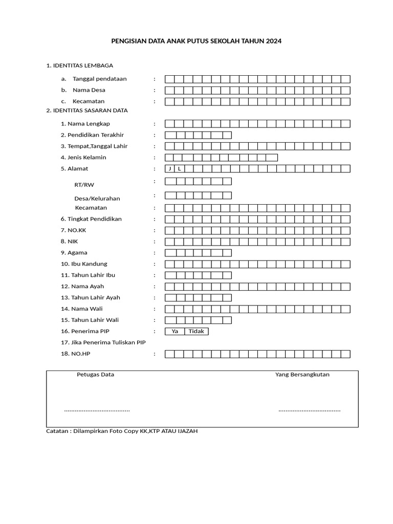 Pengisian Data Anak Putus Sekolah Tahun 2024 Kec - Meluhu | PDF