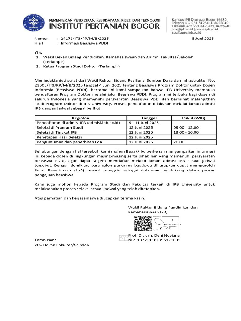 Pendaftaran Beasiswa PDDI 2025 IPB | PDF