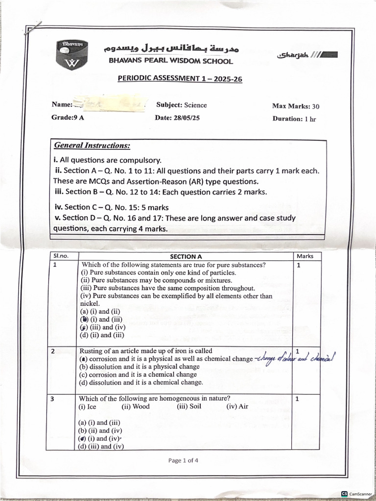 Periodic Assessment Class 9 Science | PDF
