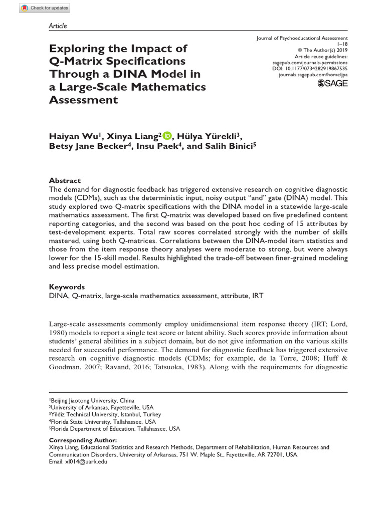 Exploring The Impact of Q-Matrix Specifications Through A DINA Model in ...