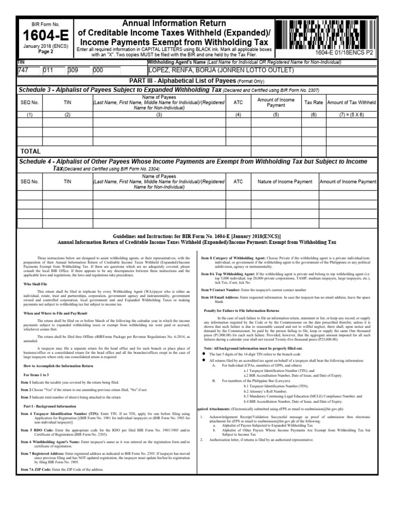 Annual Information Return of Creditable Income Taxes Withheld (Expanded ...