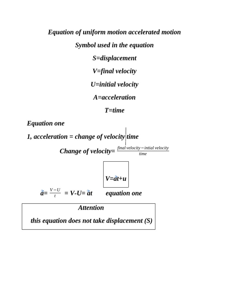 Uniform Motion and Acceleration Equations | PDF
