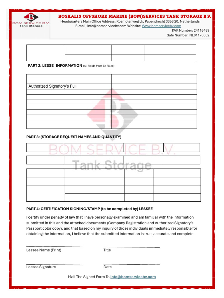 Onshore Tank Storage Application Form | PDF