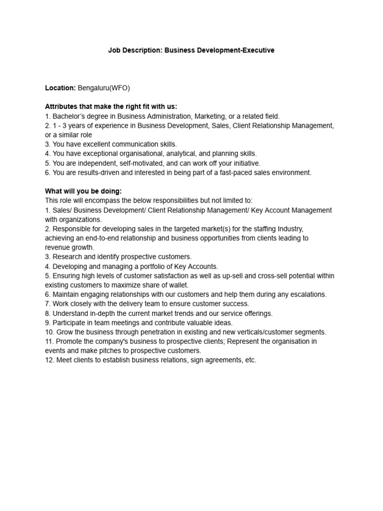 Job Description - Business Development Executive | PDF