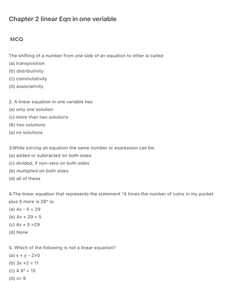 Chapter 2 Linear Eqn in One Veriable | PDF | Odds | Equations