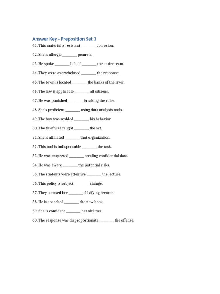 Preposition Practice Answer Key 3 | PDF