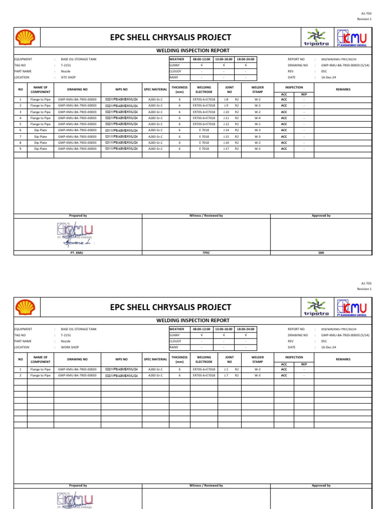 Welding Inspection Report for Oil Tank | PDF | Pipe (Fluid Conveyance ...