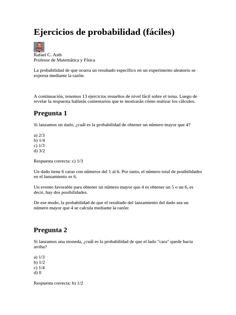 Ejercicios de Probabilidad | PDF | Multiplicación | Matemáticas