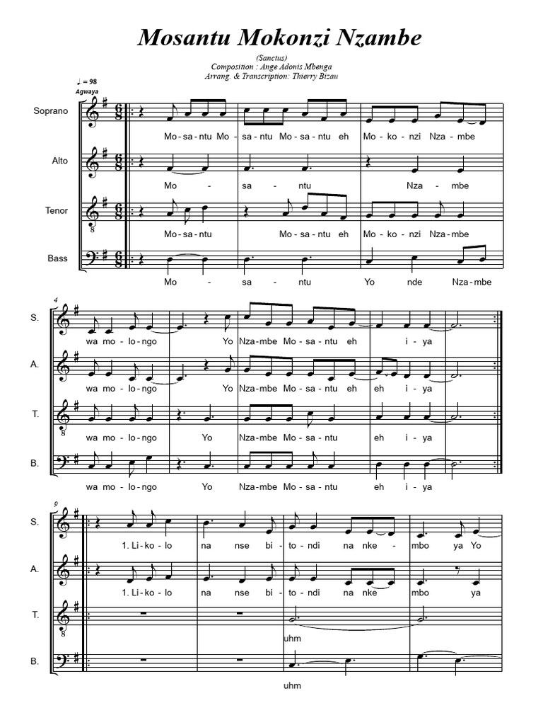 Mosantu Mokonzi Nzambe Wa Molongo - Ange Adonis Mbenga - Arr. Thierry ...