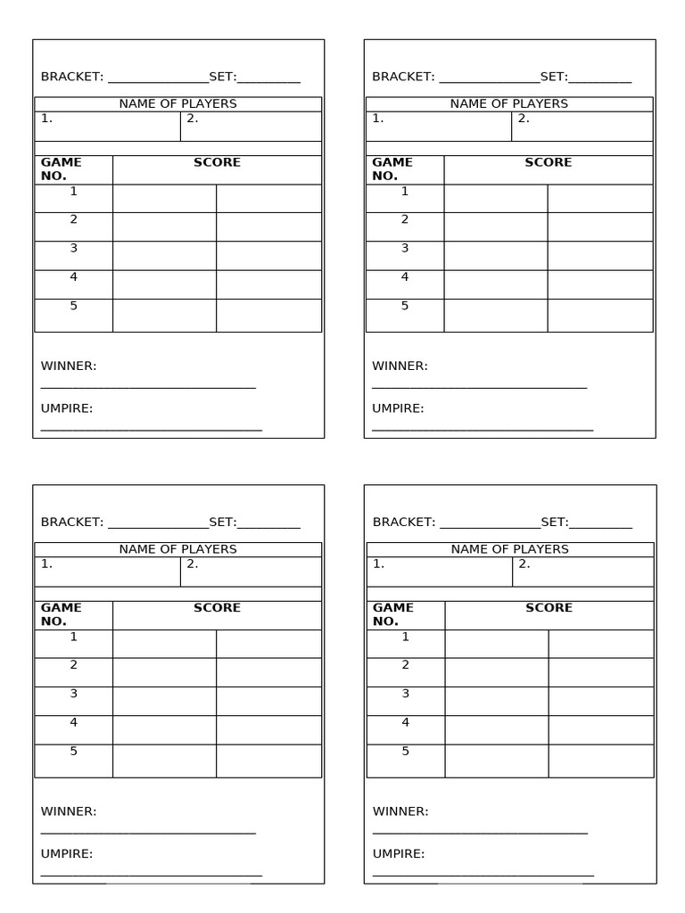 Table Tennis Score Sheet Template | PDF