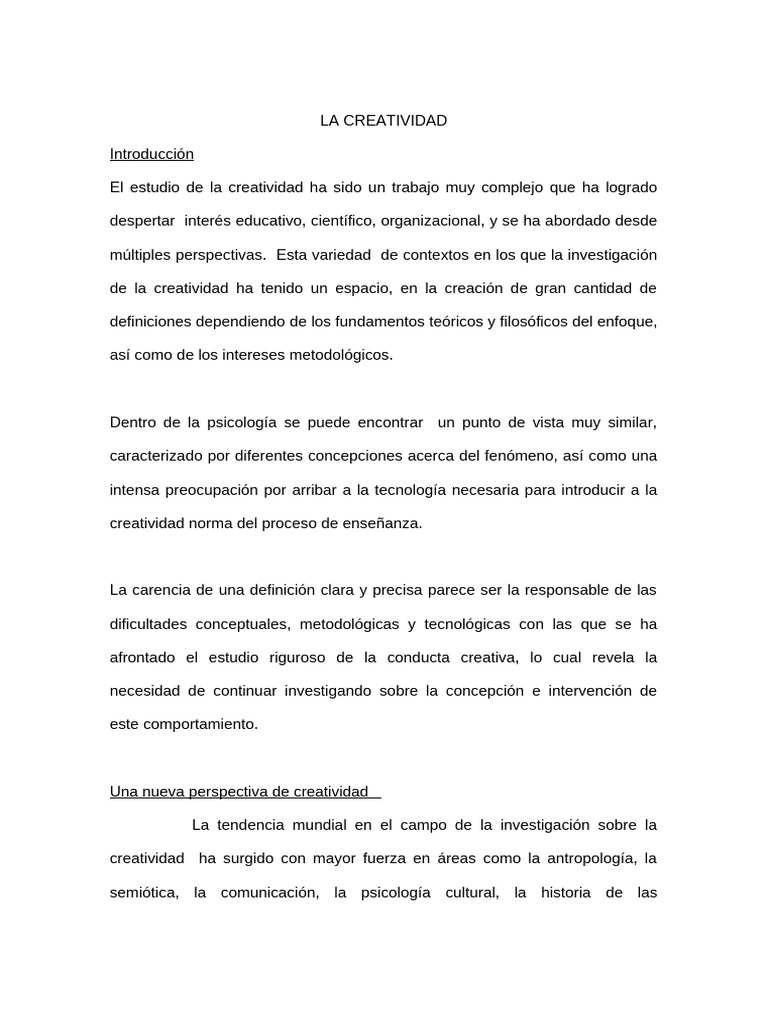 Explorando la Creatividad: Definiciones y Perspectivas | PDF ...