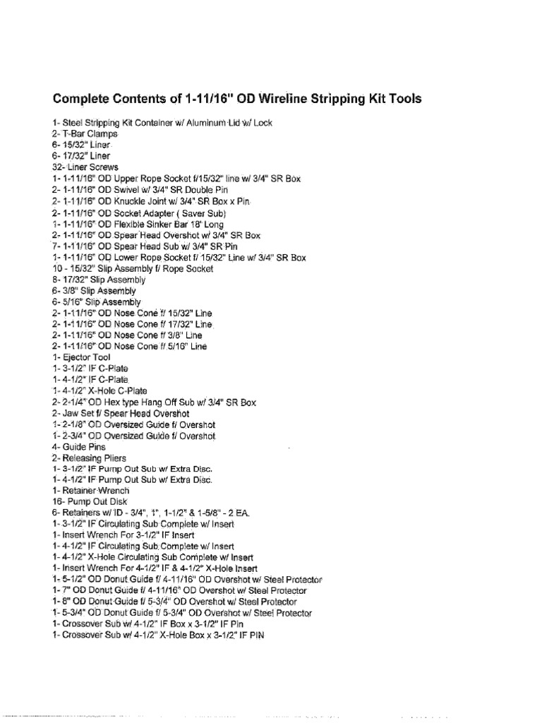 Wireline Stripping Kit List | PDF
