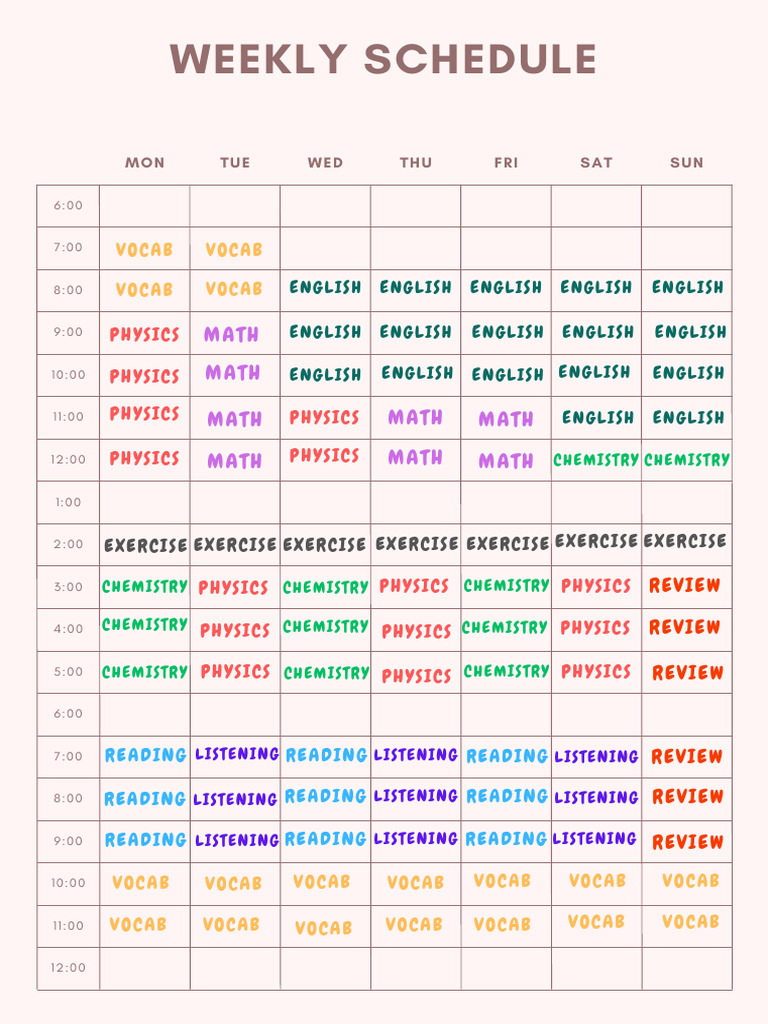 Minimal Weekly Schedule Planner | PDF