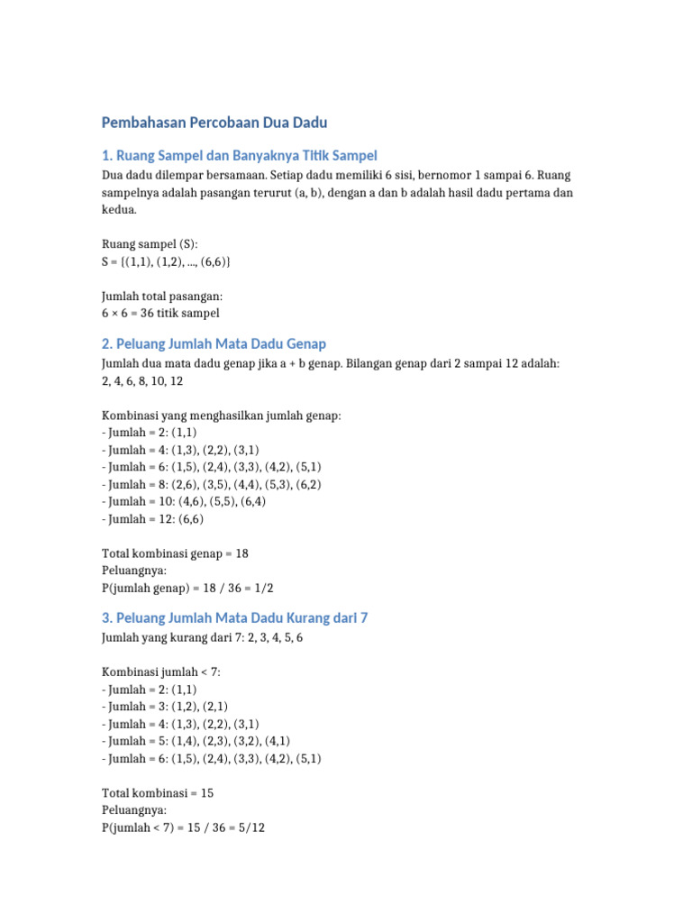 Pembahasan Percobaan Dua Dadu | PDF