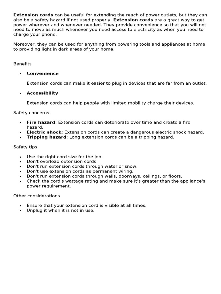 Safe and Effective Use of Extension Cords | PDF | Ac Power Plugs And ...