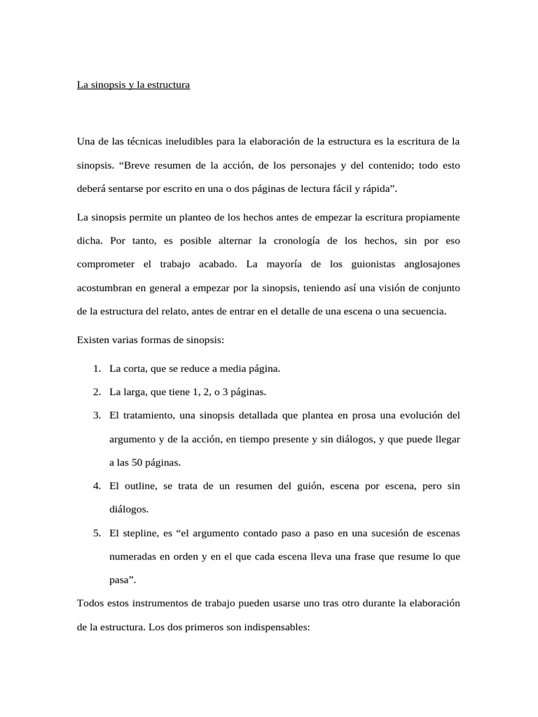 Estructura y Tipos de Sinopsis | PDF