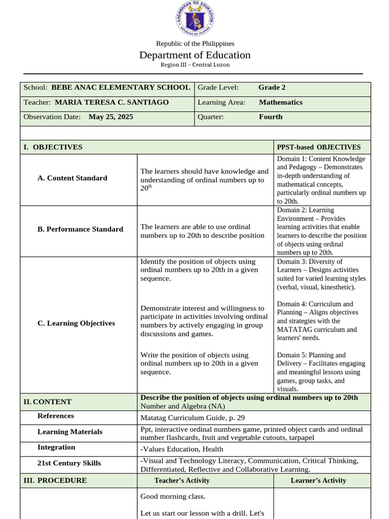 Detailed Lesson Plan-Mathematics 2 | PDF | Learning | Curriculum