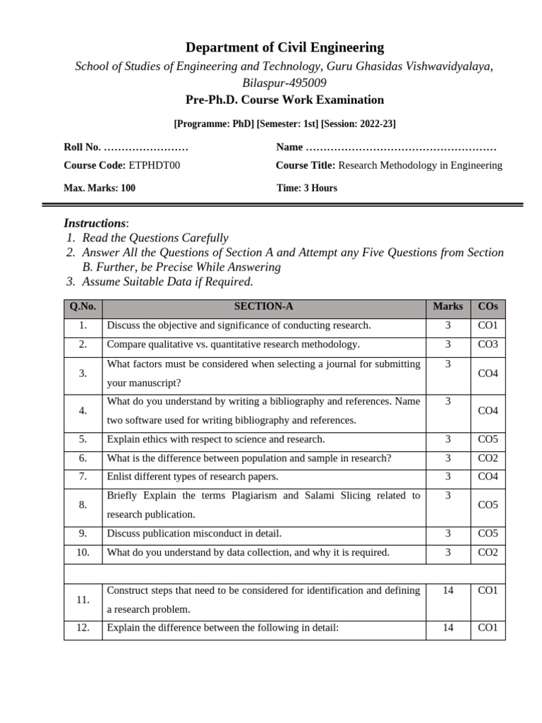 Pre PHD Course Work - ETPHDT00-Set A | PDF | Methodology | Survey ...