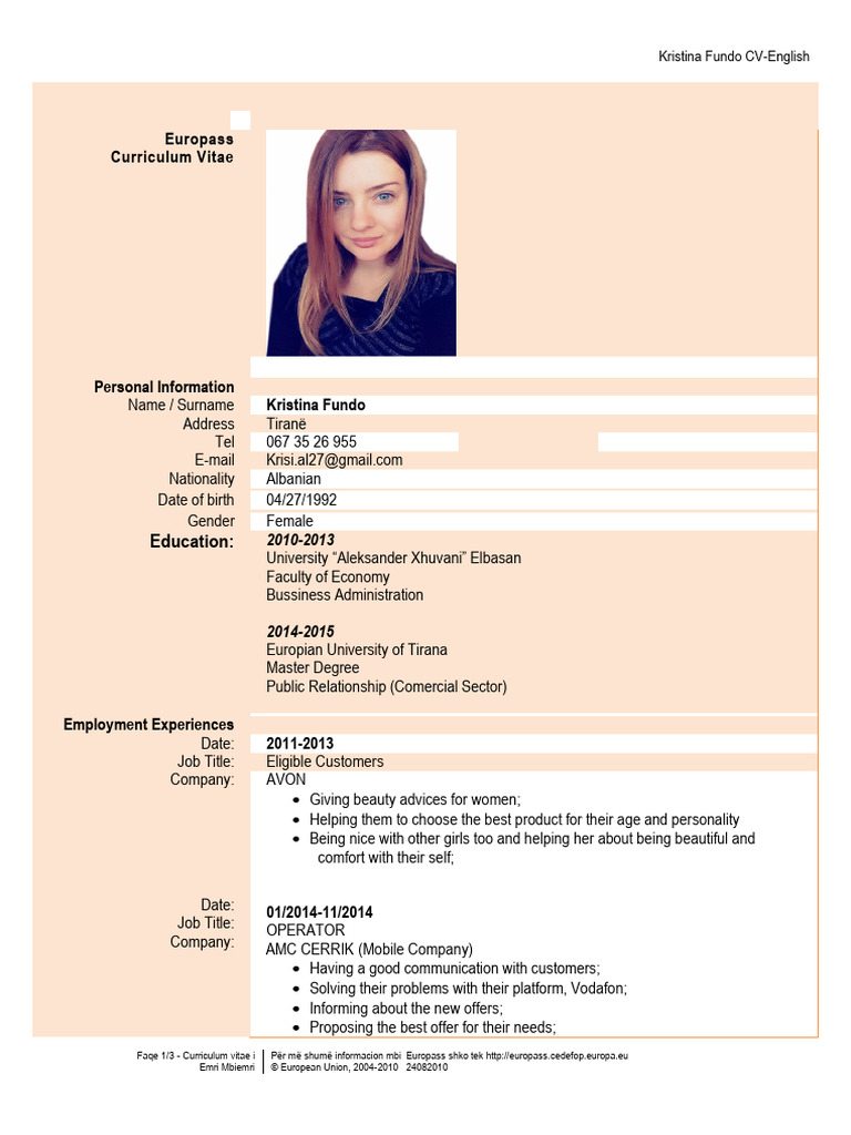 Kristina Fundo English CV | PDF | Economics | Communication