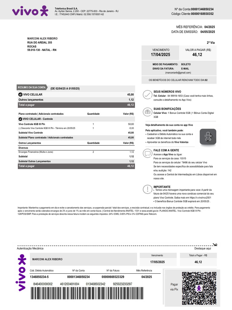 Fatura Vivo 2025 Marconi | PDF