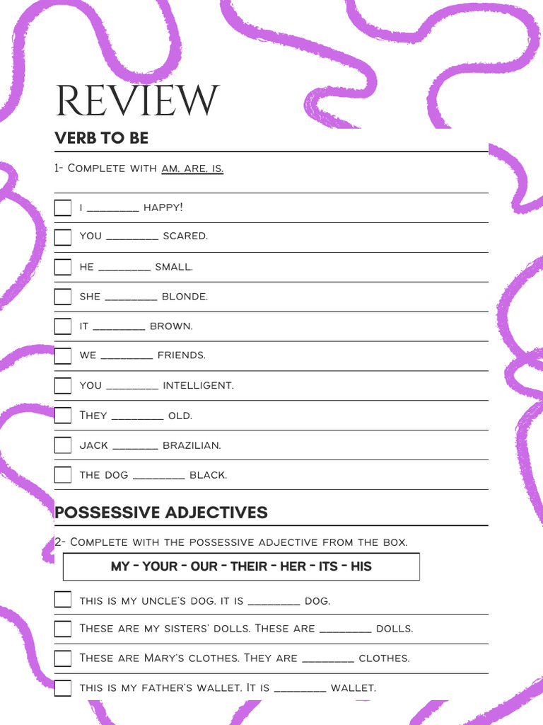 Verb To Be and Possessives Practice | PDF