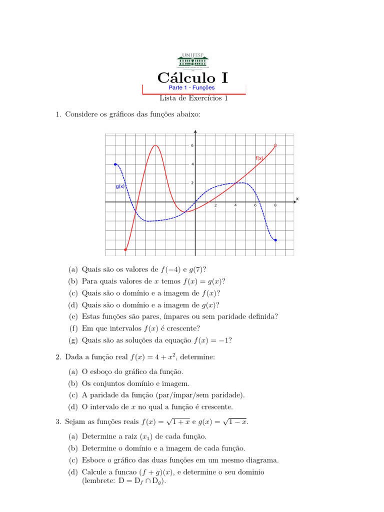Exercícios de Cálculo I - Funções e Limites | PDF | Função (Matemática ...